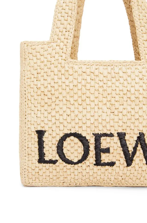 Loewe Logo Embroidered Woven Small Tote Bag - Nude
