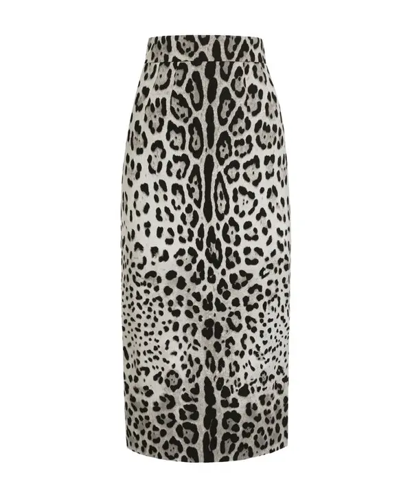 Dolce & Gabbana Leopard Print Charmeuse Midi Pencil Skirt - Black