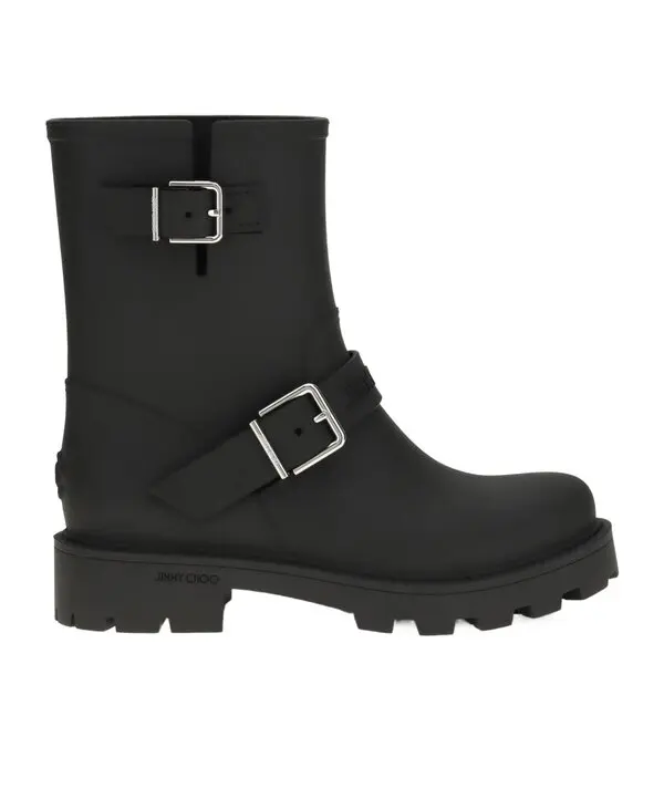 JIMMY CHOO Biker Rain Round Toe Buckled Boots