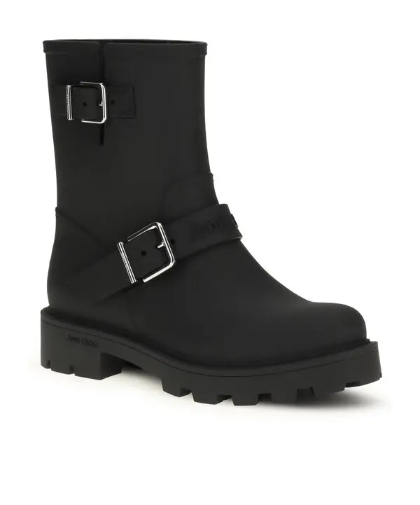 JIMMY CHOO Biker Rain Round Toe Buckled Boots