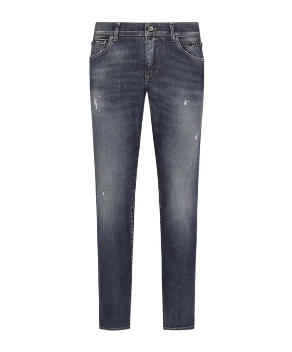 Dolce & Gabbana Distressed Dg Logo Chain Skinny Jeans - Blue