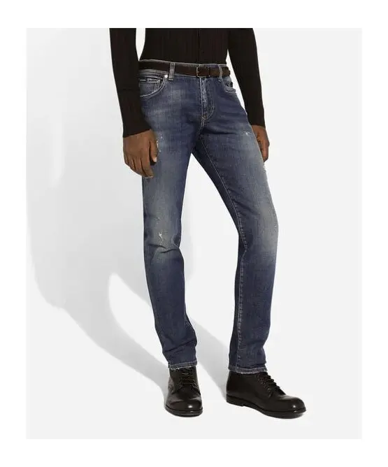 Dolce & Gabbana Distressed Dg Logo Chain Skinny Jeans - Blue
