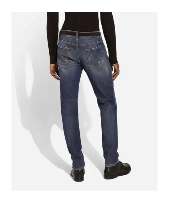 Dolce & Gabbana Distressed Dg Logo Chain Skinny Jeans - Blue