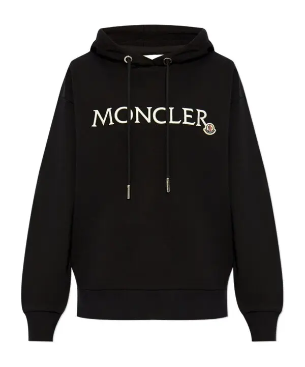Moncler Logo Embroidered Drawstring Hoodie - Black