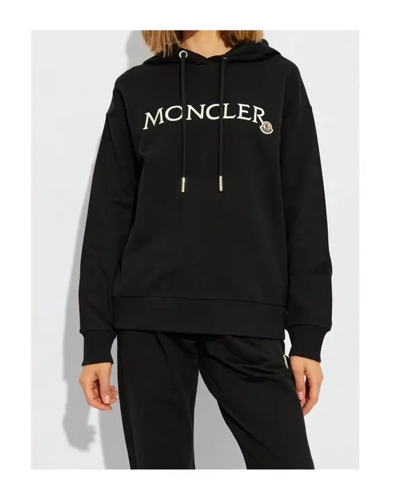 Moncler Logo Embroidered Drawstring Hoodie - Black