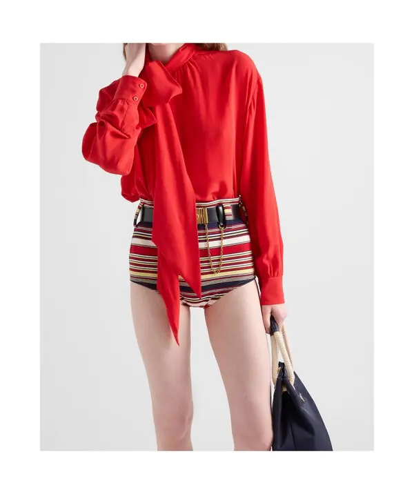 Prada Scarf Detailed Long-sleeved Blouse
