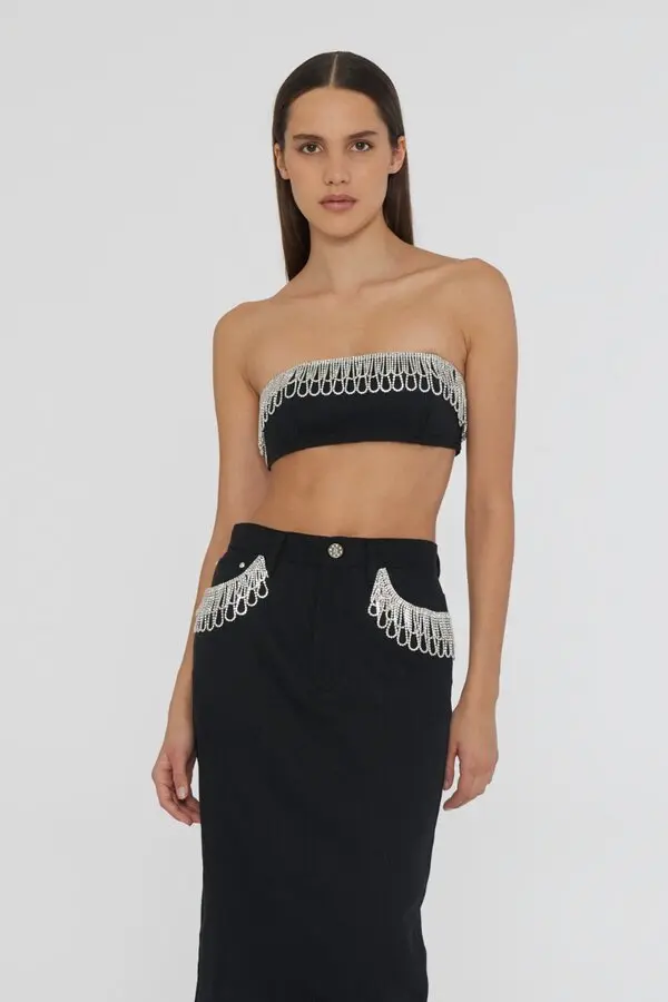 ROTATE BY BIRGER CHRISTENSEN Embellished Off-shoulder Bandeau Top