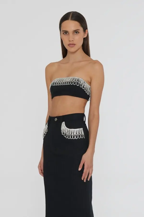 ROTATE BY BIRGER CHRISTENSEN Embellished Off-shoulder Bandeau Top