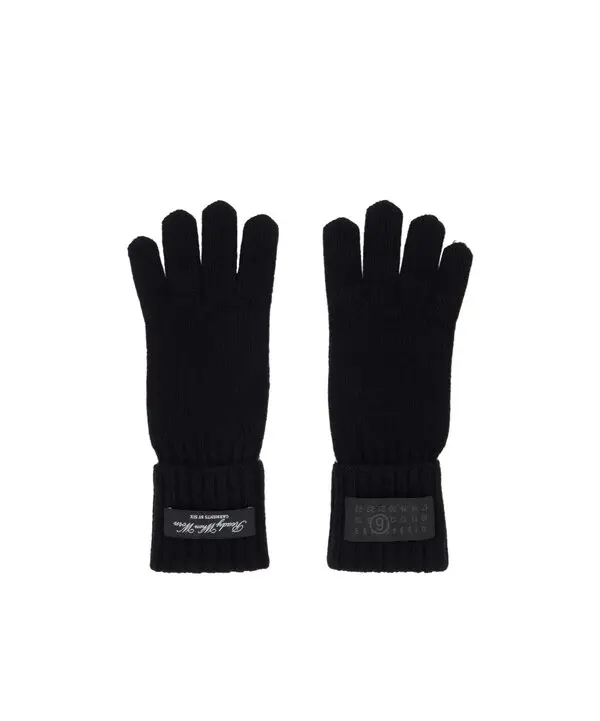MAISON MARGIELA Ribbed Cuff Logo Patch Gloves - Black