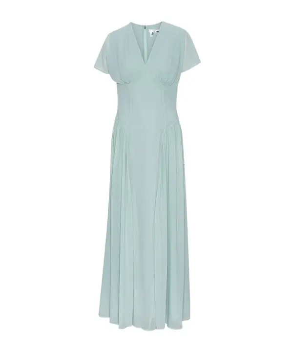 ROTATE BY BIRGER CHRISTENSEN Maxi V-neck Dress With Short Sleeves