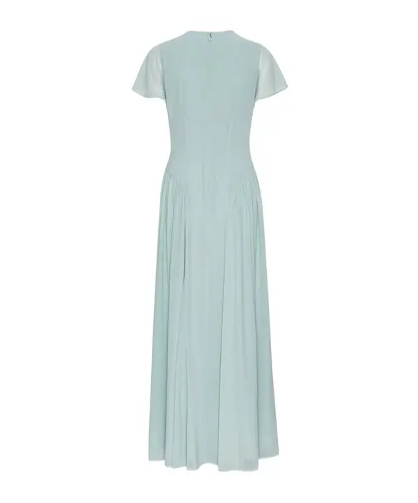 ROTATE BY BIRGER CHRISTENSEN Maxi V-neck Dress With Short Sleeves