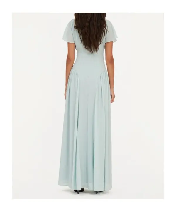 ROTATE BY BIRGER CHRISTENSEN Maxi V-neck Dress With Short Sleeves