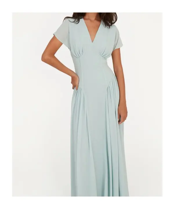 ROTATE BY BIRGER CHRISTENSEN Maxi V-neck Dress With Short Sleeves