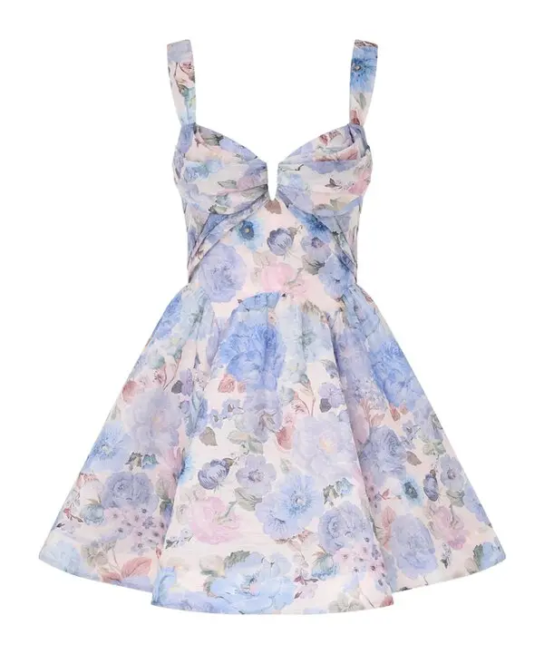 Zimmermann Rebellion Drape Mini Dress - Sky Bloom