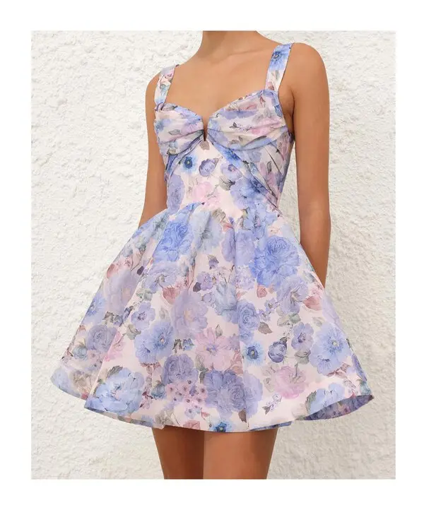 Zimmermann Rebellion Drape Mini Dress - Sky Bloom