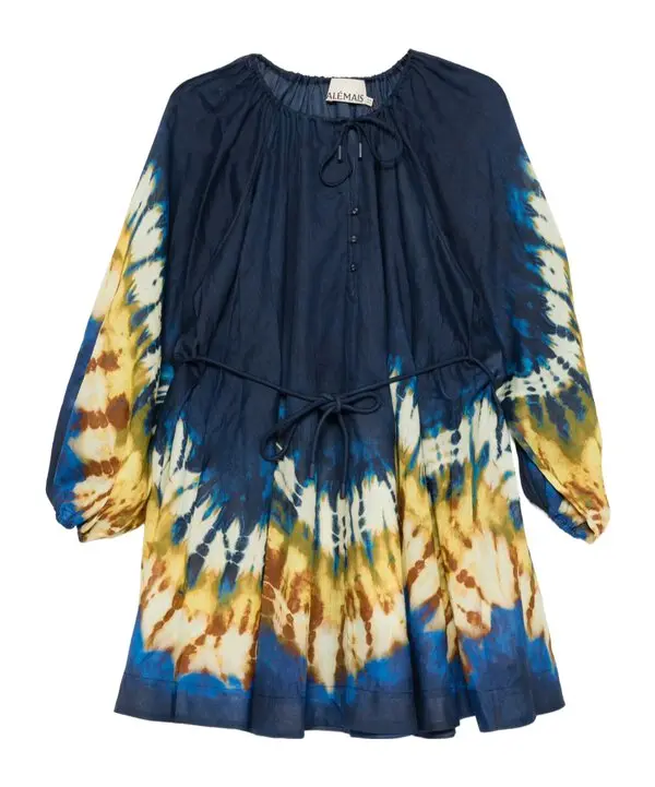 ALEMAIS Tie-detailed Printed Mini Dress - Navy
