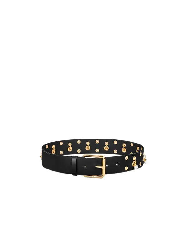 Dior Cd Lettering Pin Buckle Belt With White Resin Beads - Black