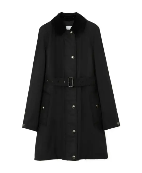 Burberry Belted Cotton Coat With Corduroy Collar