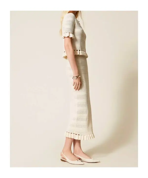 TWINSET Ruffle Knitted Midi Skirt