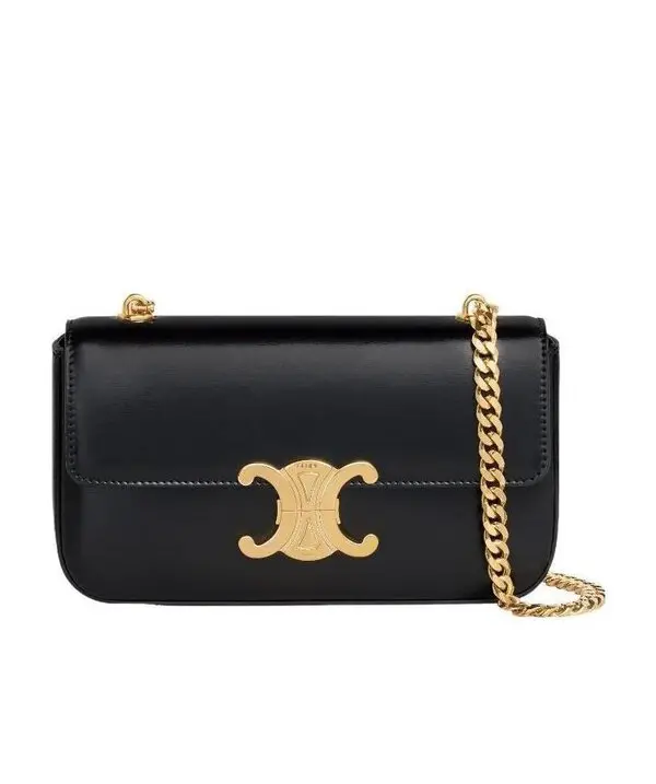 Celine Claude Chain Shoulder Bag In Shiny Calfskin - Black