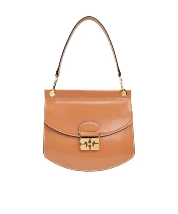 GANNI Logo Plaque Shoulder Bag - Brown