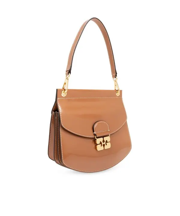 GANNI Logo Plaque Shoulder Bag - Brown