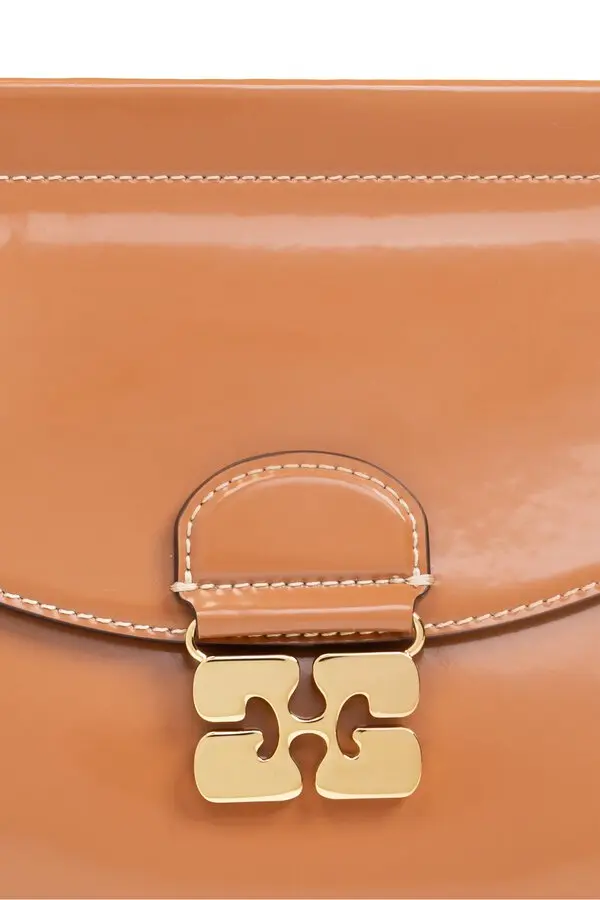GANNI Logo Plaque Shoulder Bag - Brown