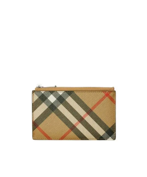 Burberry Checked Zip-up Card Holder - Sand-colored