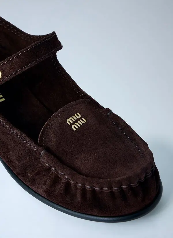 Miu Miu Suede Mary Jane Loafers With Buckle Strap