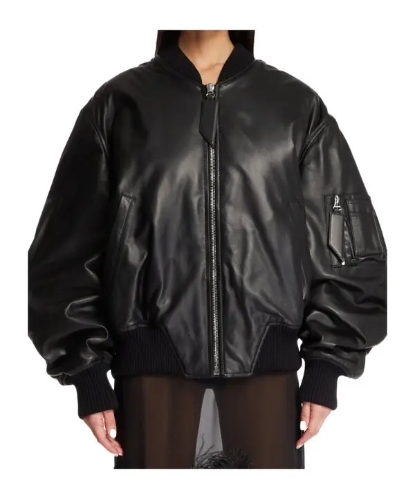 Attico The Leather Bomber Jacket - Black