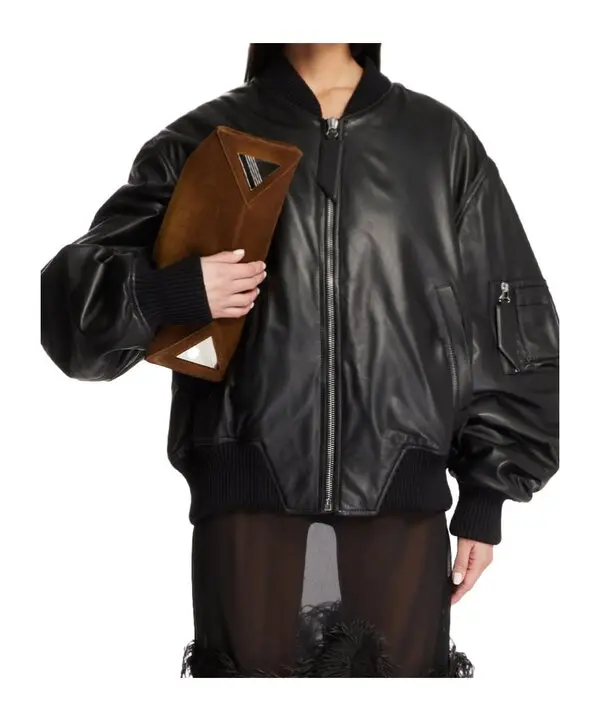 Attico The Leather Bomber Jacket - Black