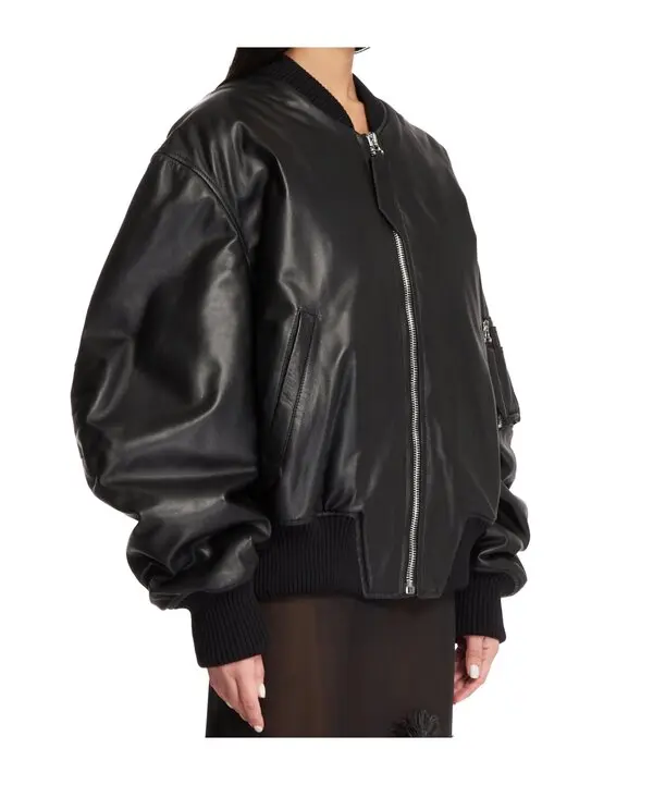 Attico The Leather Bomber Jacket - Black