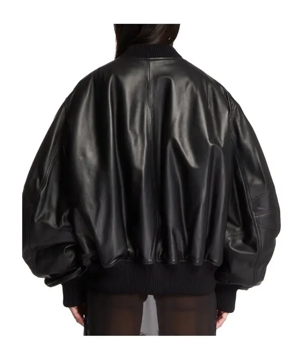 Attico The Leather Bomber Jacket - Black