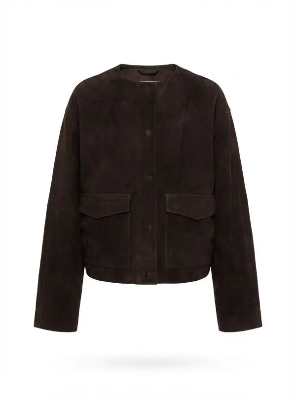ST. AGNI Brown Suede Utility Bomber Jacket