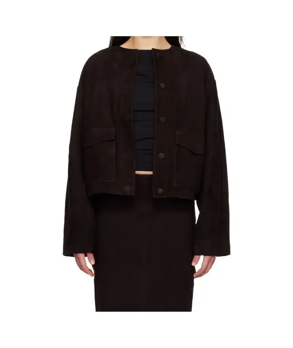 ST. AGNI Brown Suede Utility Bomber Jacket