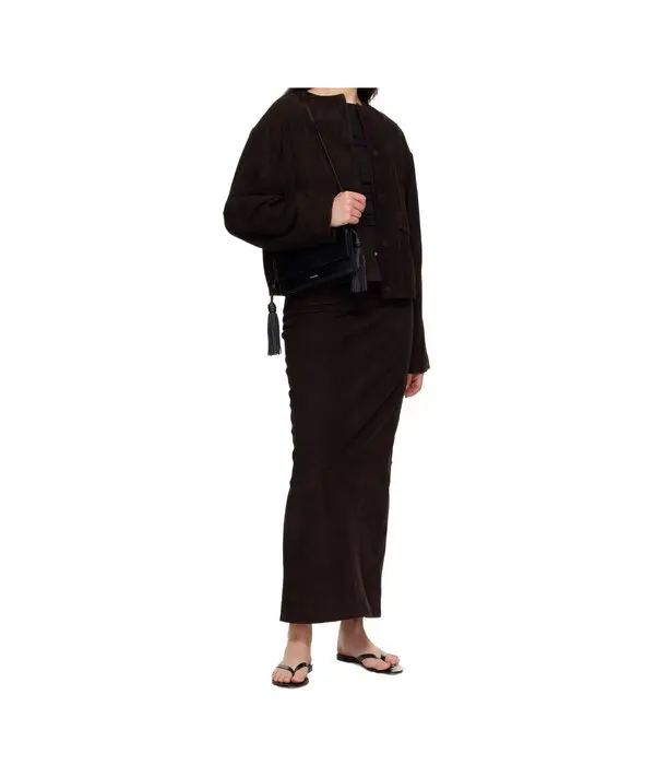ST. AGNI Brown Suede Utility Bomber Jacket