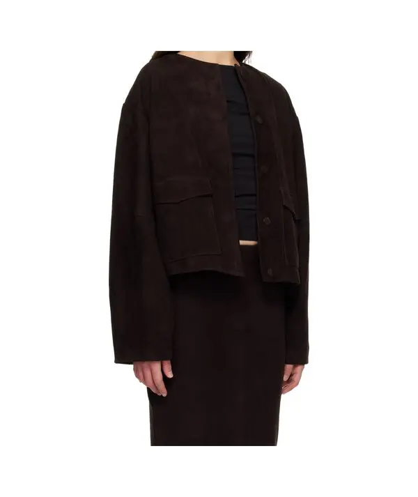 ST. AGNI Brown Suede Utility Bomber Jacket