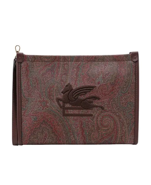Etro Paisley Printed Zipped Clutch Bag - Green