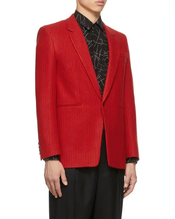 Saint Laurent Pinstripe-pattern Single-breasted Blazer - Red