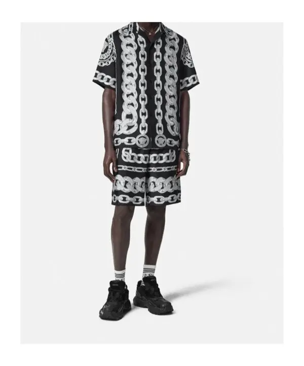 Versace Graphic Printed Elasticated Waistband Track Shorts - Black