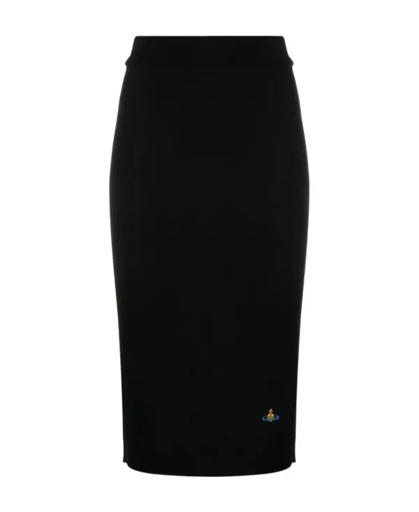 VIVIENNE WESTWOOD Logo Embroidered Midi Skirt - Black