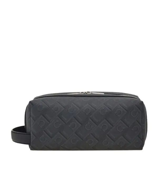 FERRAGAMO Logo Print Leather Pouch - Black