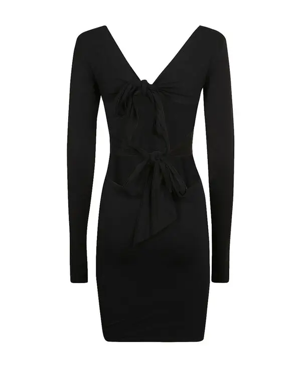 ROTATE BY BIRGER CHRISTENSEN Long Sleeve V-neck Dress With Back Bow Detail