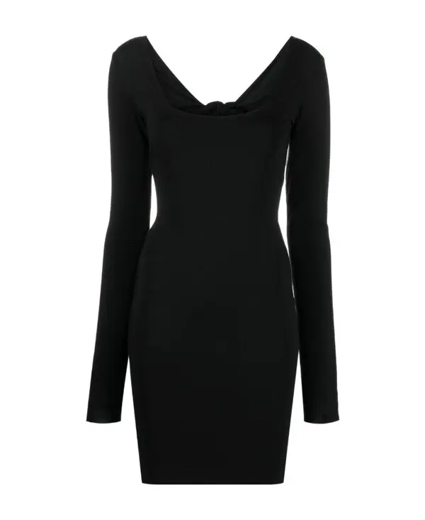 ROTATE BY BIRGER CHRISTENSEN Long Sleeve V-neck Dress With Back Bow Detail - Black