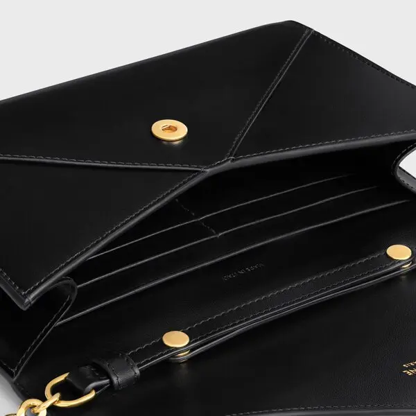 Celine Envelope Wallet On Chain In Shiny Calfskin - Black