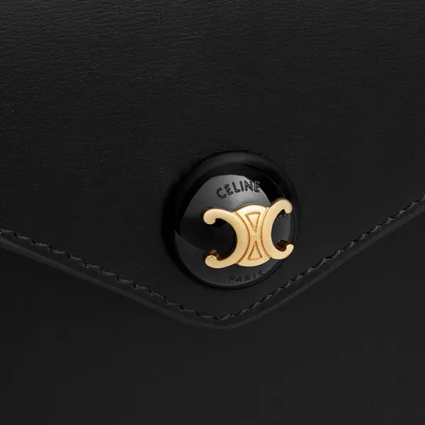 Celine Envelope Wallet On Chain In Shiny Calfskin - Black