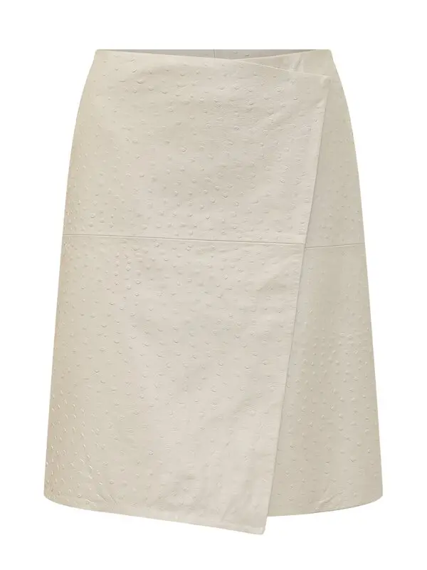 Loulou De Saison Ostrich-effect Leather Wrap Skirt - Ivory