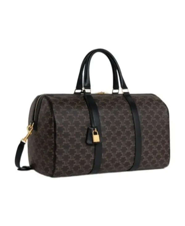 Celine Travel Bag In Triomphe Canvas And Calfskin - Black