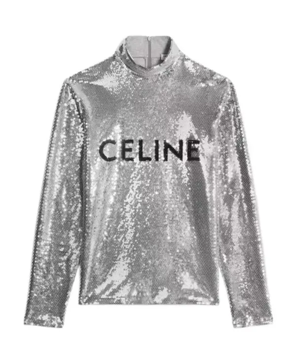 Celine Sequin Embroidered Turtleneck Top
