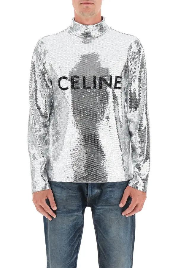 Celine Sequin Embroidered Turtleneck Top